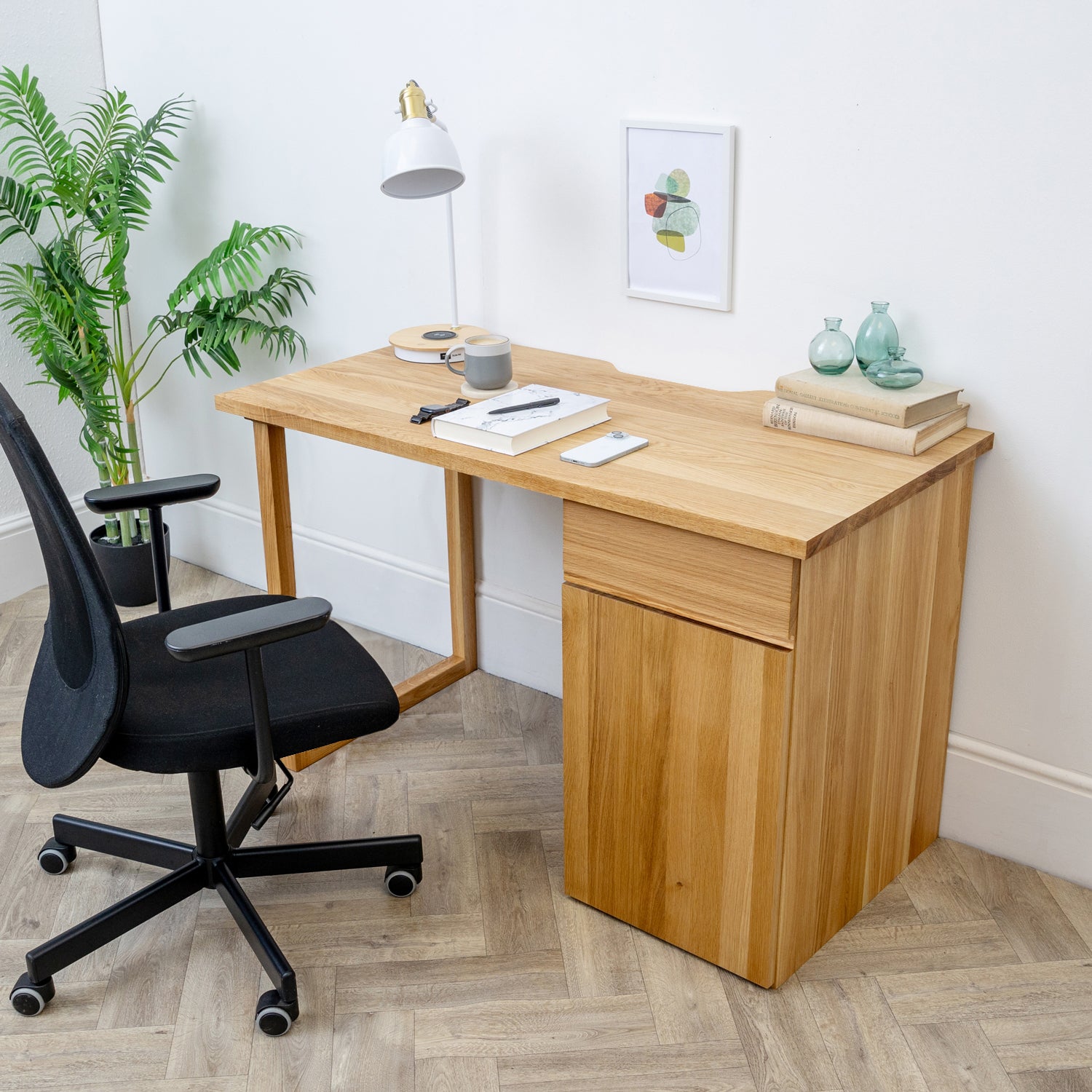 Full Stave Oak Solid Wood Desk with Drawer Cabinet