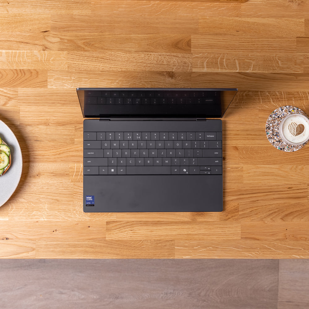 Dual Motor d2 Black Standing Desk with Oak Solid Wood Desktop