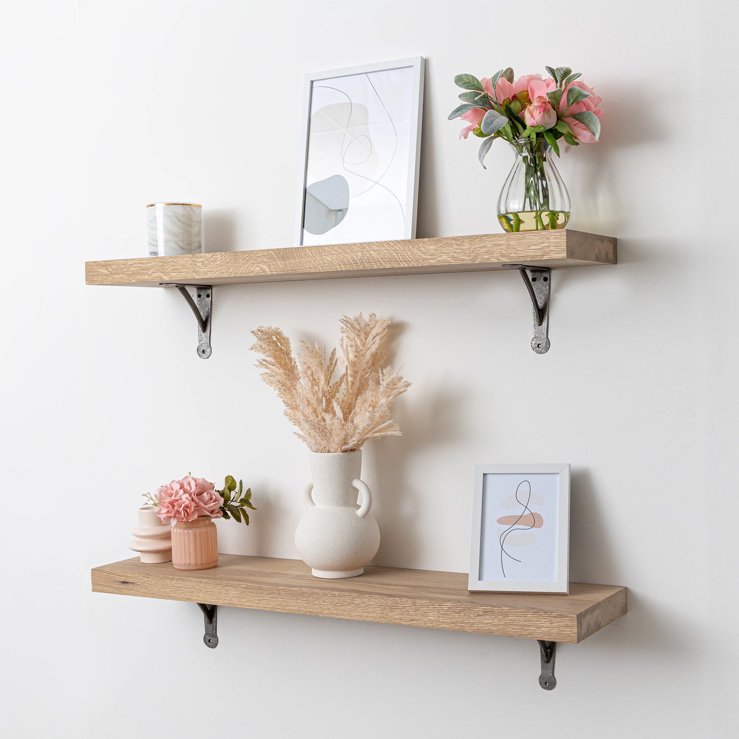 Full Stave Prime Oak Solid Wood Shelf (Sanded) - 40mm thick with Antiq