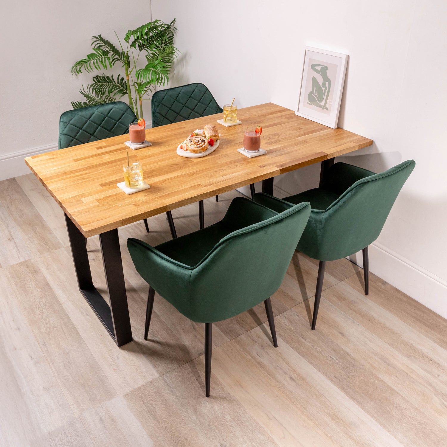 Modern Solid Oak Dining Table with Black Legs