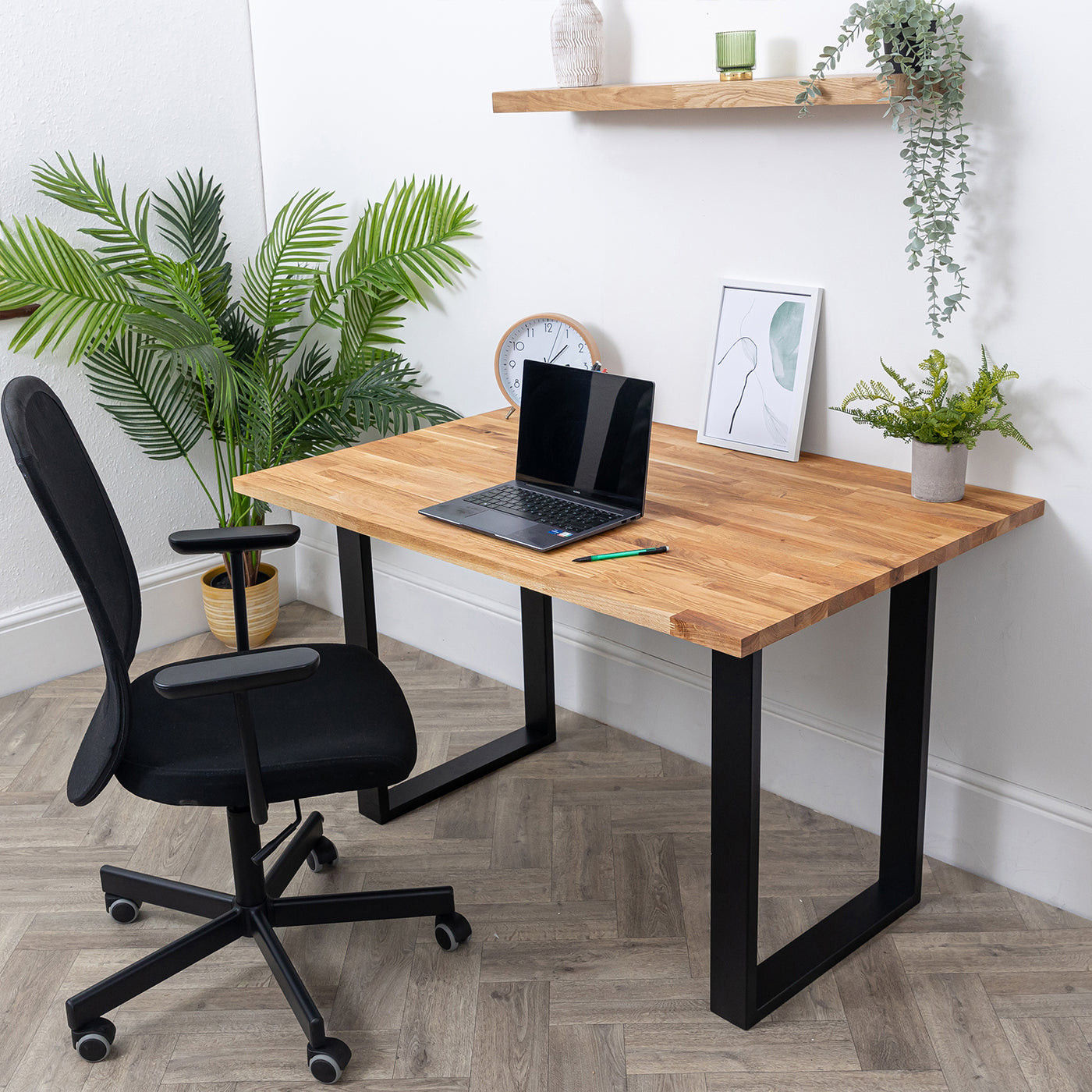Oak Solid Wood Desk with Square Metal Legs - 27mm thick desktop