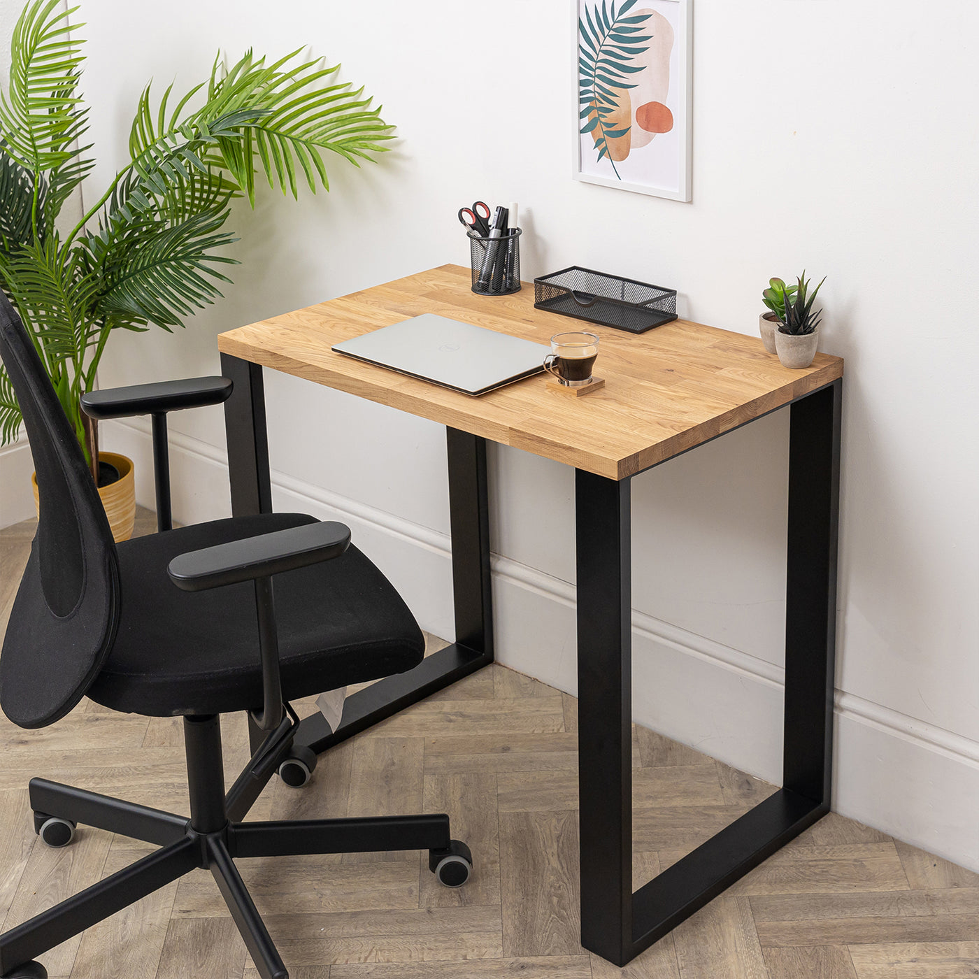 Oak Solid Wood Desk with Square Metal Legs - 27mm thick desktop
