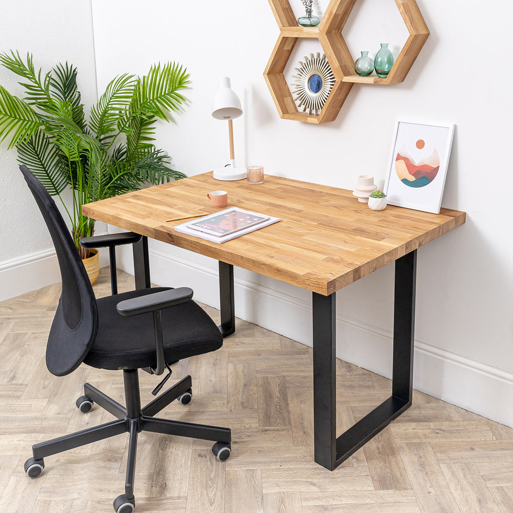 Oak Solid Wood Desk with Square Metal Legs - 40mm thick desktop