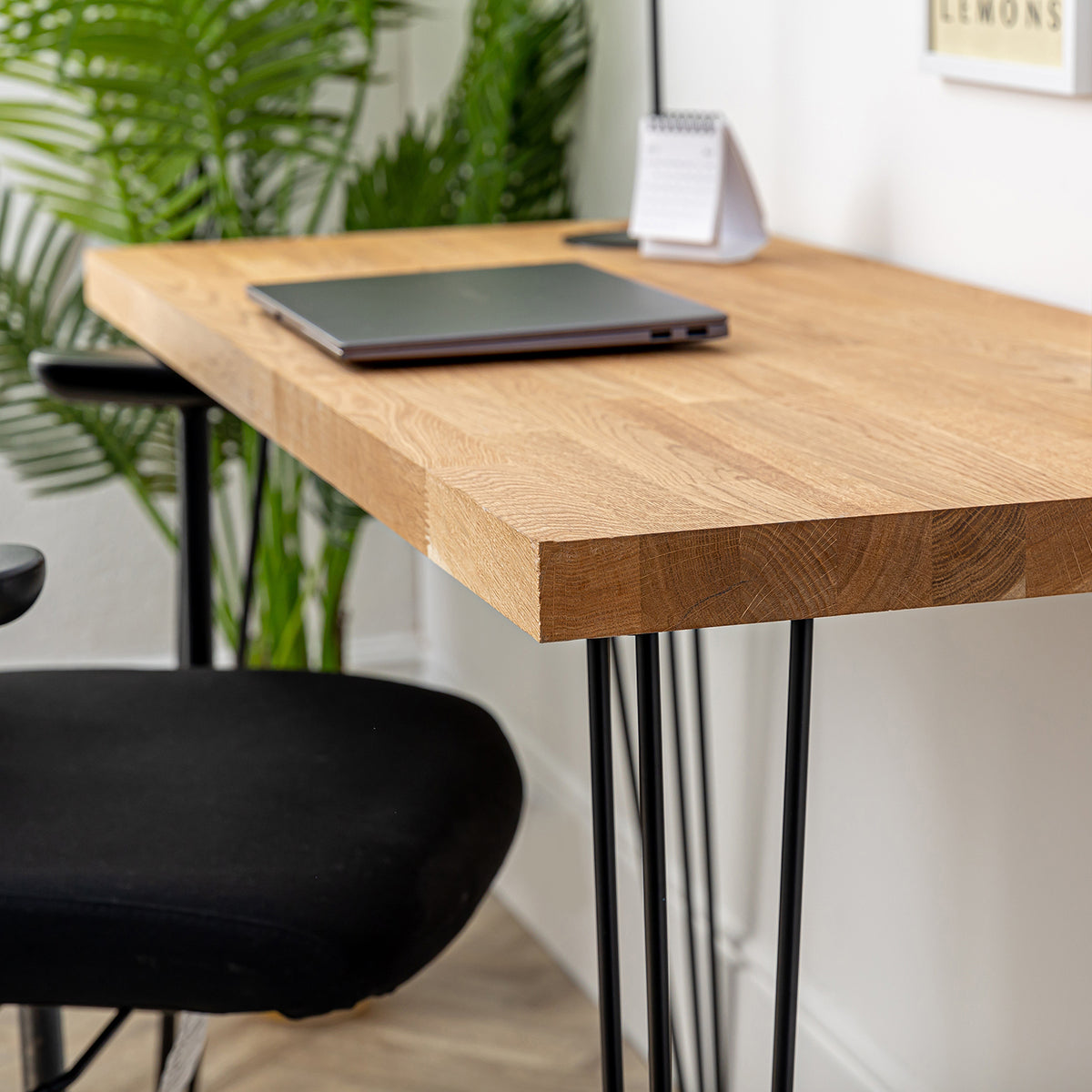 Oak Solid Wood Desk with Black Hairpin Legs - 40mm thick desktop