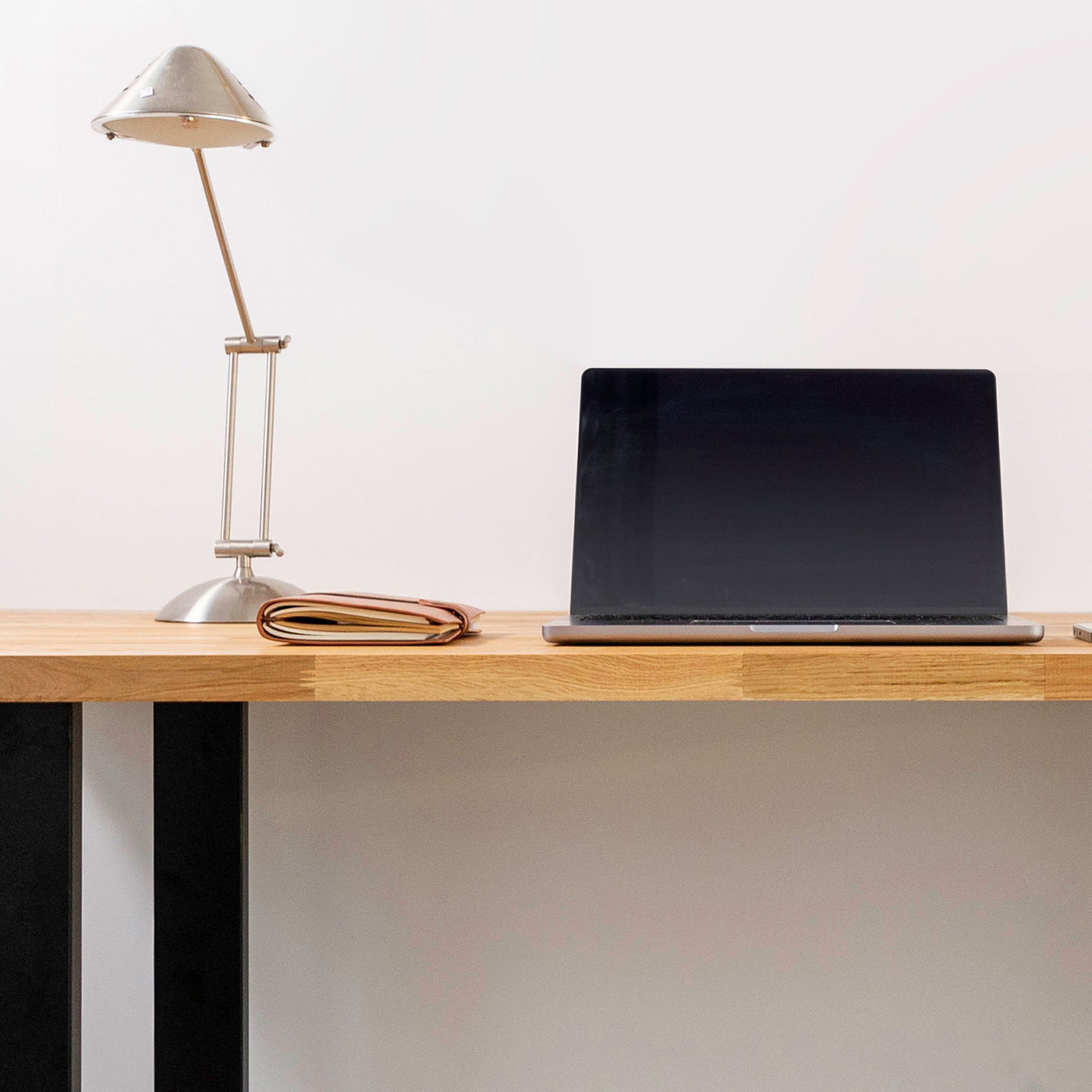 Oak Solid Wood Desk with Square Metal Legs - 27mm thick desktop