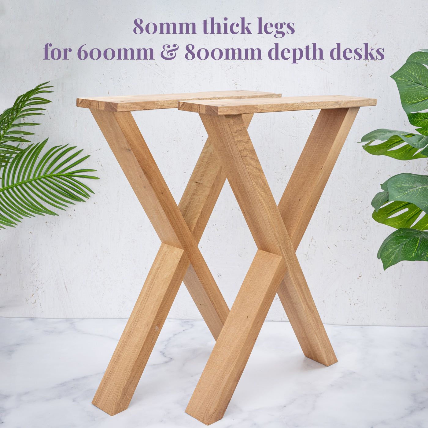 Oak Solid Wood Desk With Wooden X Legs - 40mm Thick Desktop