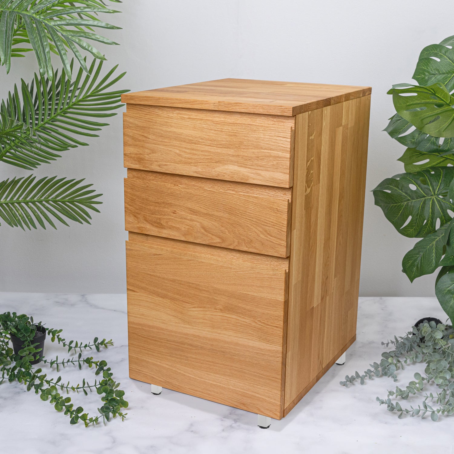 Solid Oak Desk Height Three Drawer Unit