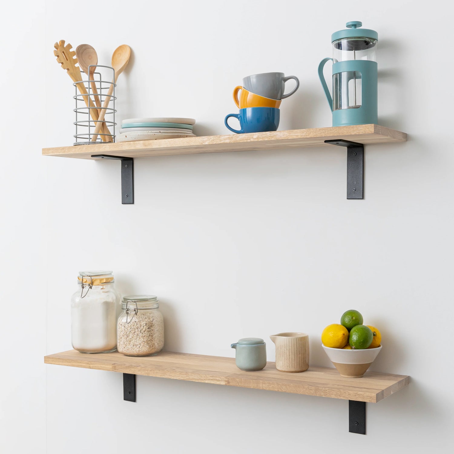 Solid Oak Wall Shelf (Sanded) - 18mm thick with Black Flat-Style Scaff