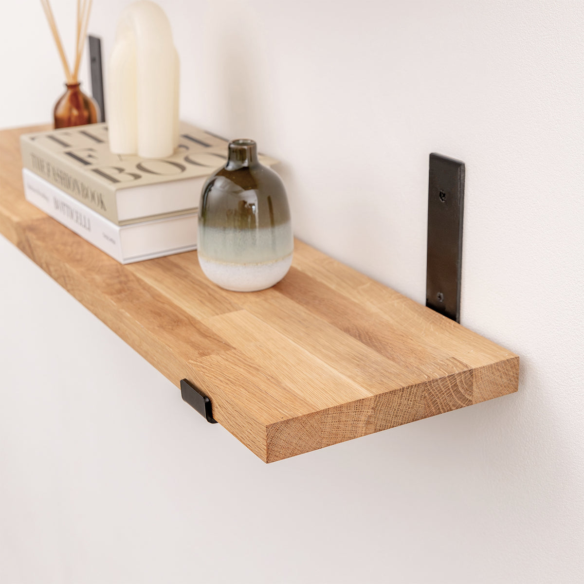 Solid Oak Wall Shelf - 27mm thick with Black Up-Style Scaffolding Brac