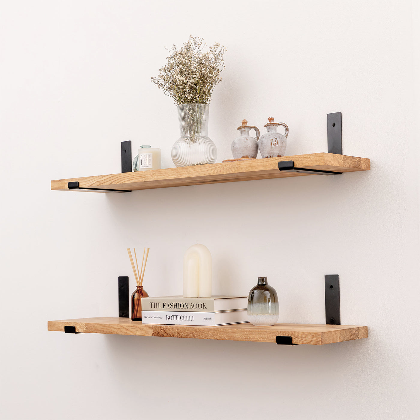 Solid Oak Wall Shelf - 27mm thick with Black Up-Style Scaffolding Brac