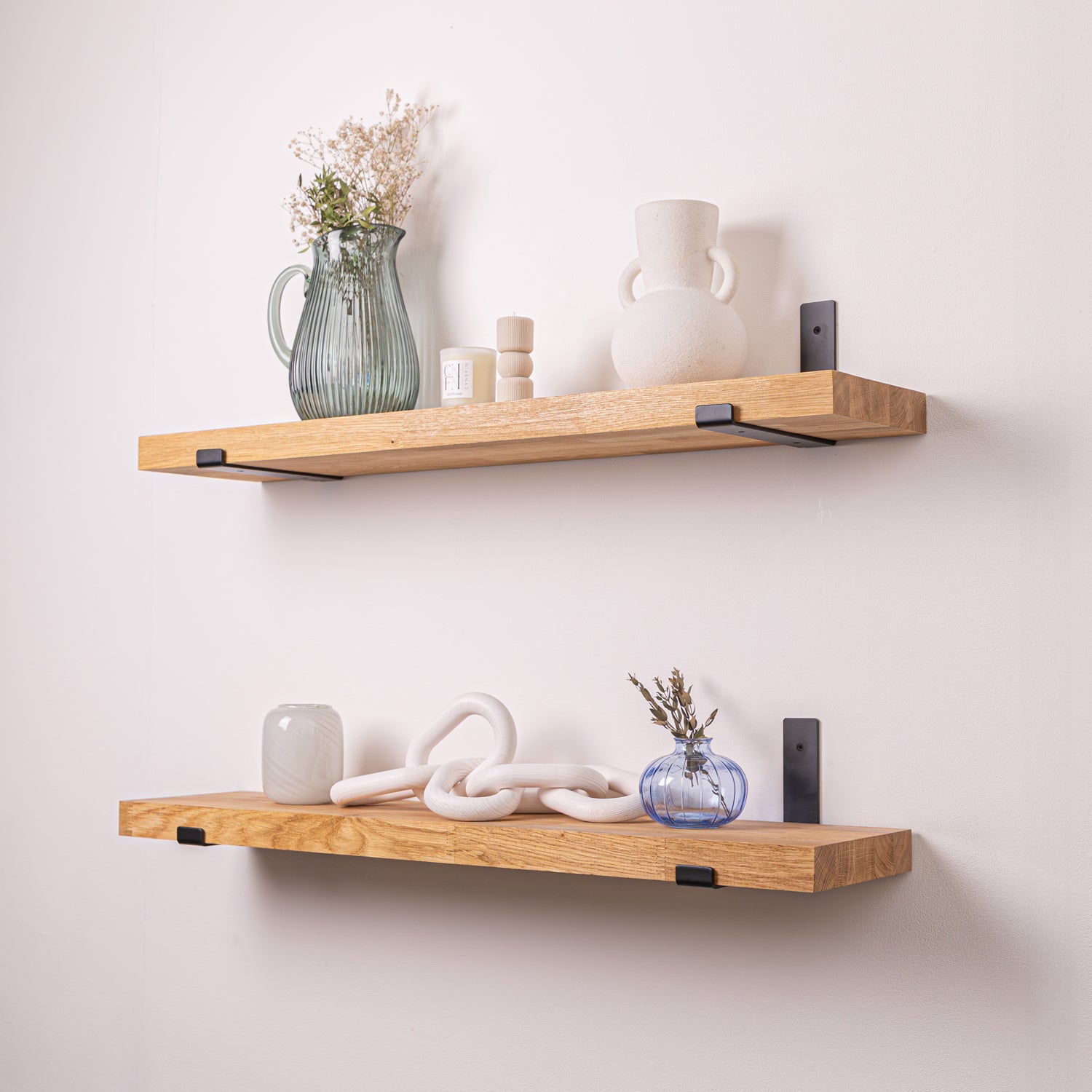 Solid Oak Wall Shelf - 40mm thick with Black Up-Style Scaffolding Brac