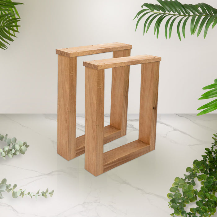 Solid Oak Wooden Square Bench Legs 400mm high x 315mm wide set of 2