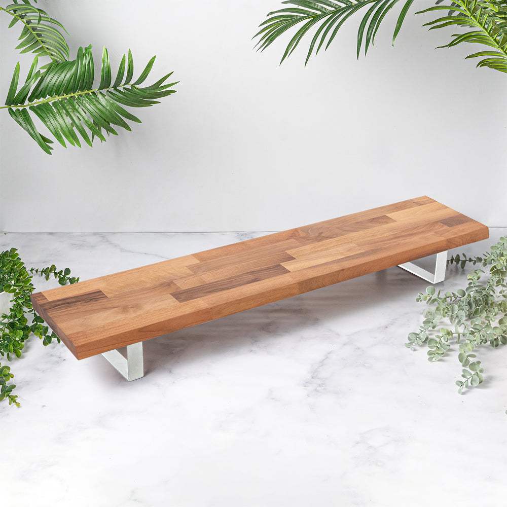 Walnut Solid Wood Monitor Stand with White Metal Legs