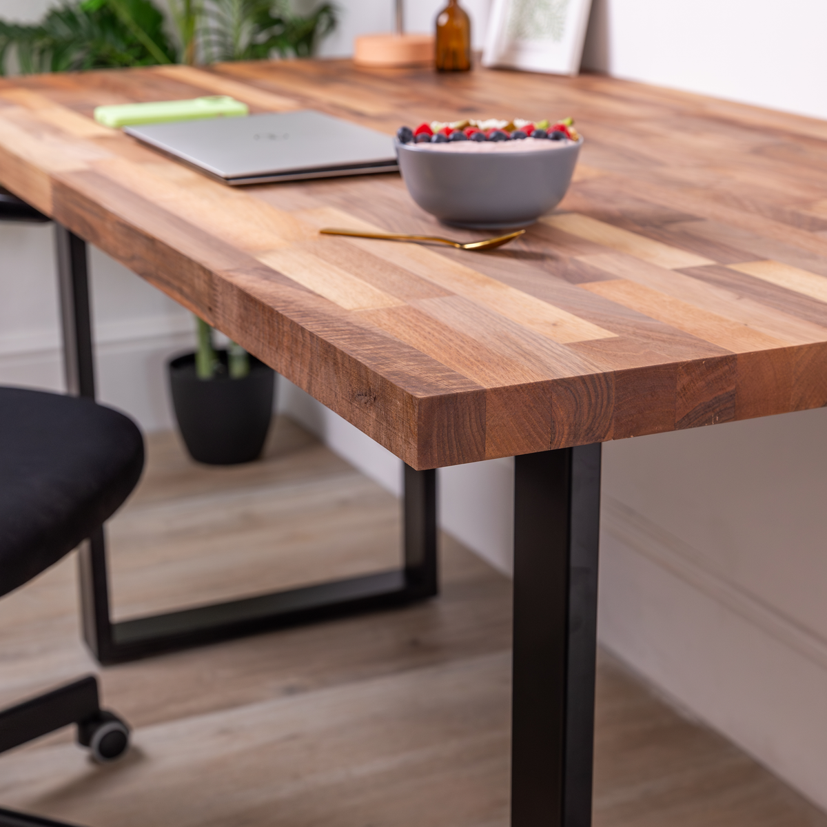 Walnut Solid Wood Desk with Square Metal Legs
