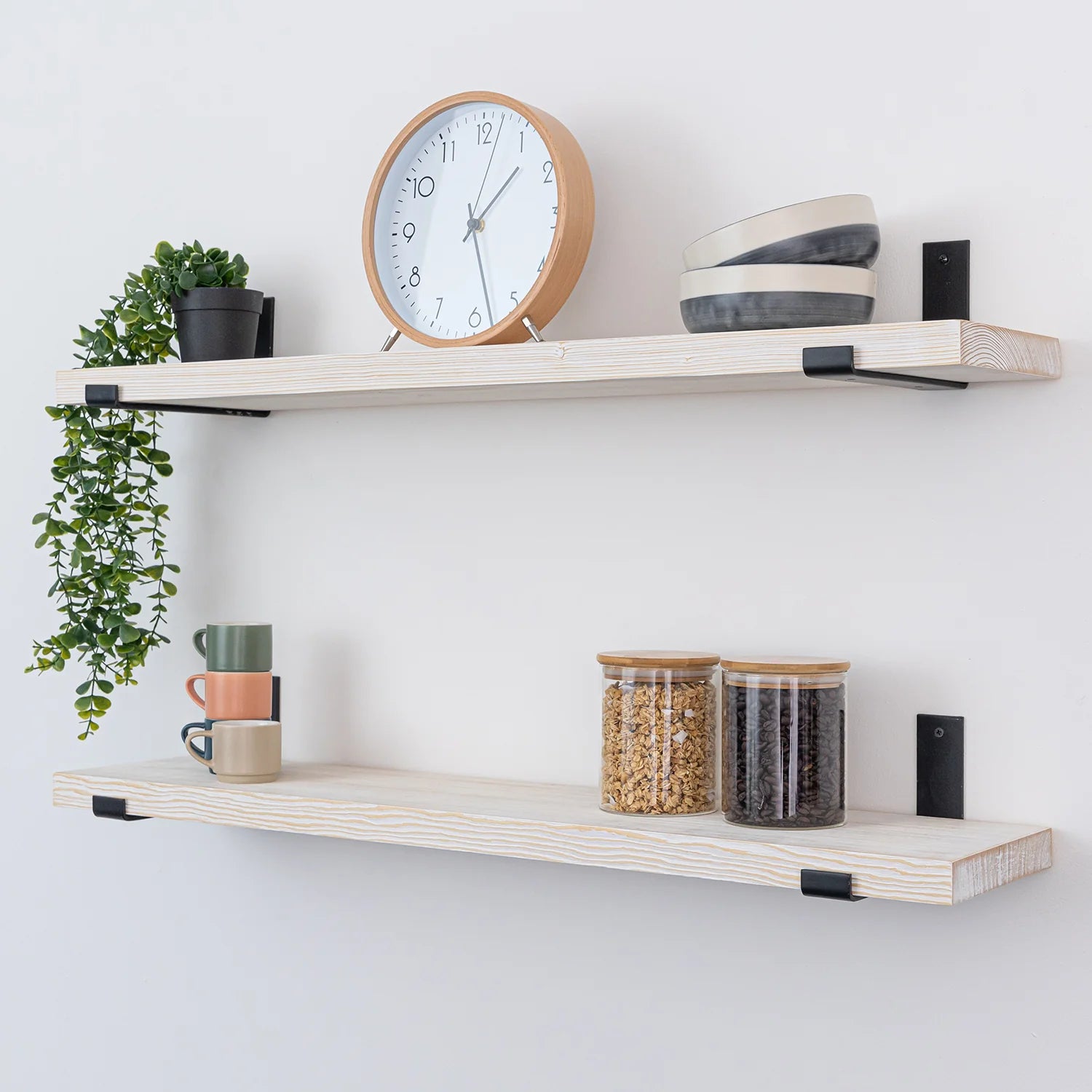 Pine Wood White Shelf Brackets Hanging White Washed Pine Shelf With