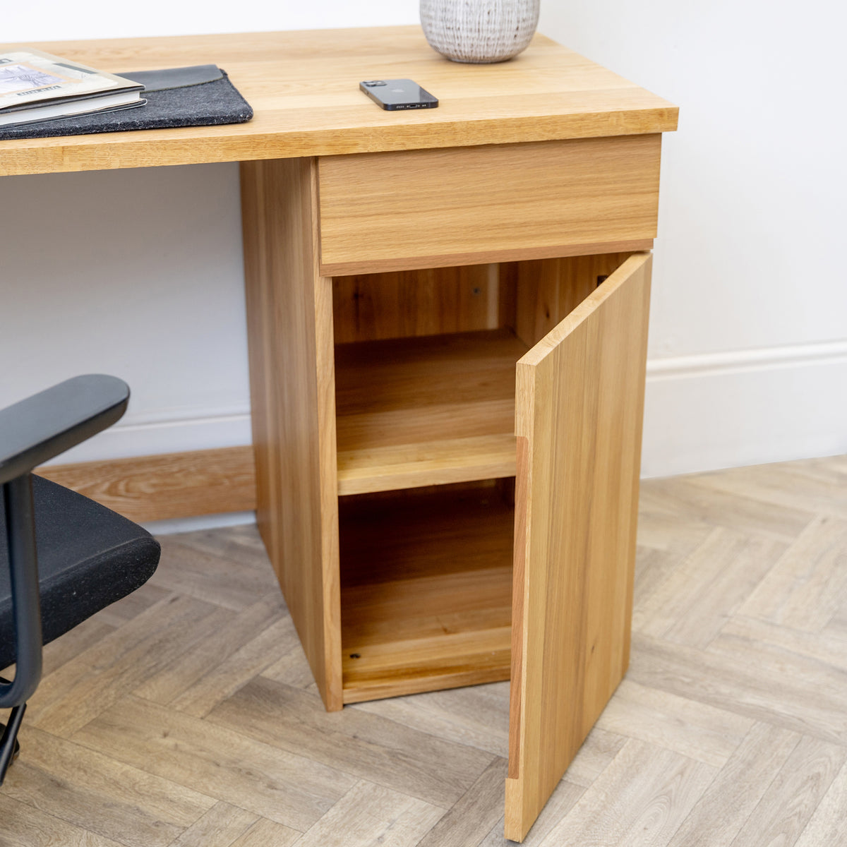 Solid Oak Desk Height Drawer Unit