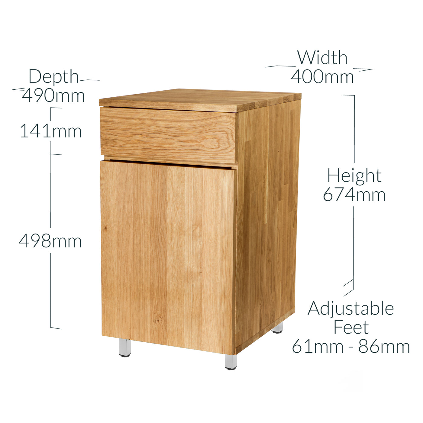 Solid Oak Desk Height Drawer Unit