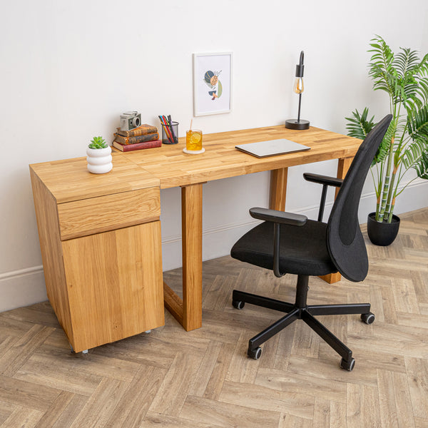 Solid Oak Desk Height Drawer Unit